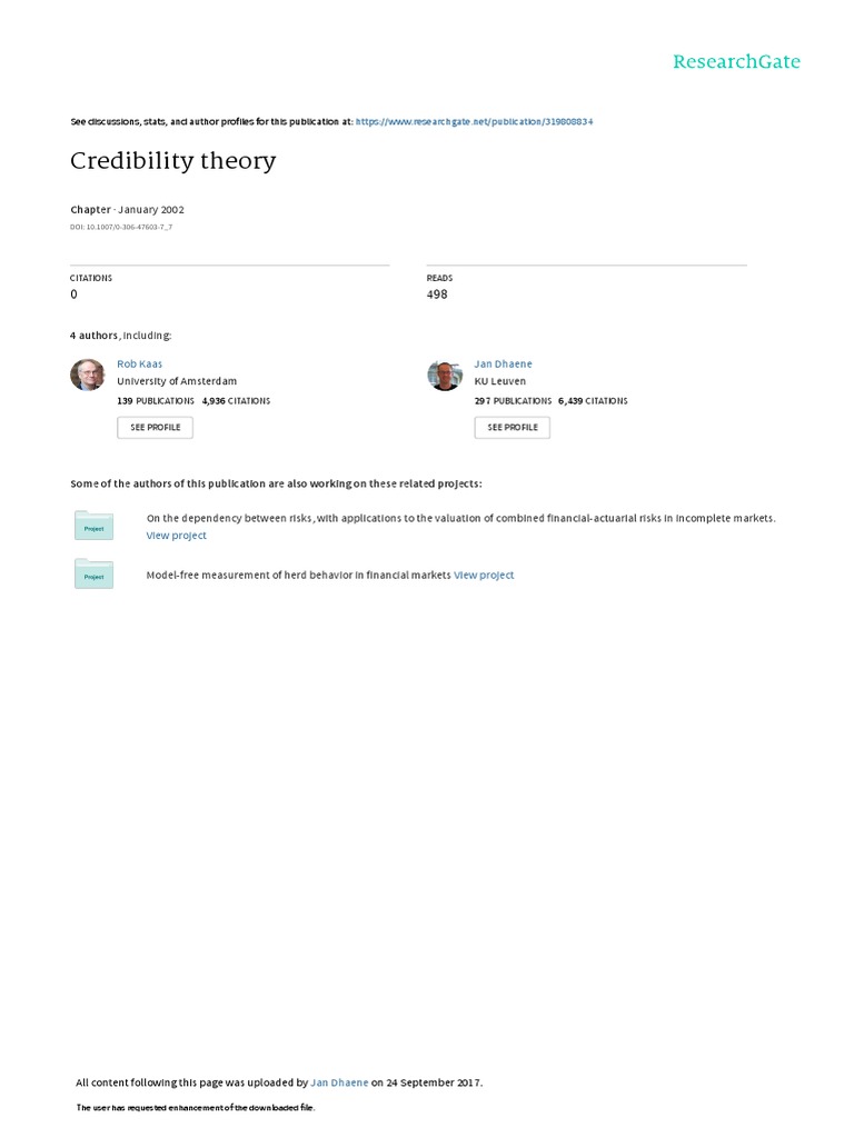 Credibility theory chapter summary | PDF | Mathematical And ...