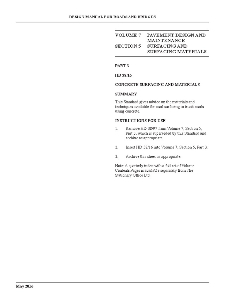 DMRB hd3816 Concrete Surfacing and Materials | PDF | Road Surface | Concrete