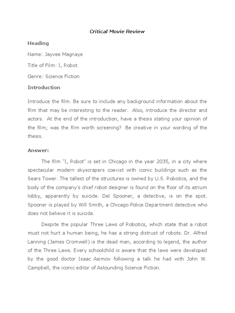 I, Robot film review explores science and technology | PDF