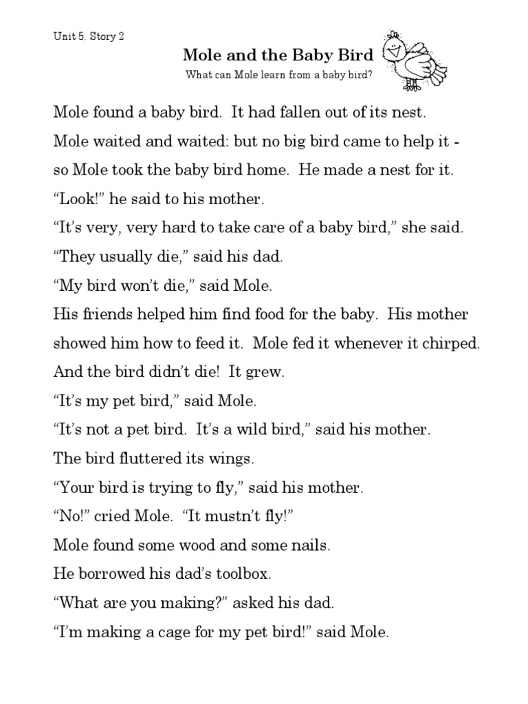 Mole and The Baby Bird: Unit 5, Story 2 | PDF | Home & Garden | Mystery ...