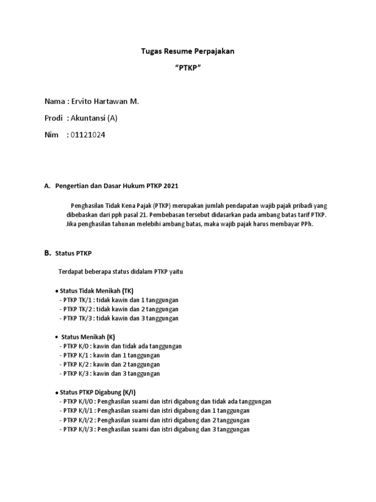 Status dan Tarif PTKP 2021 | PDF