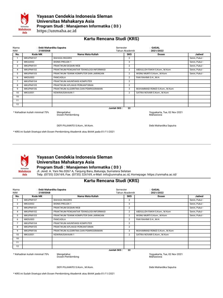 Kartu Rencana Studi (KRS) | PDF