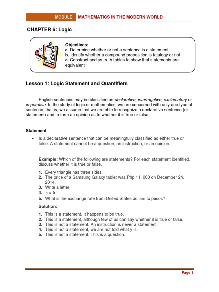 CHAPTER 6 - Logic | PDF | If And Only If | Mathematical Logic