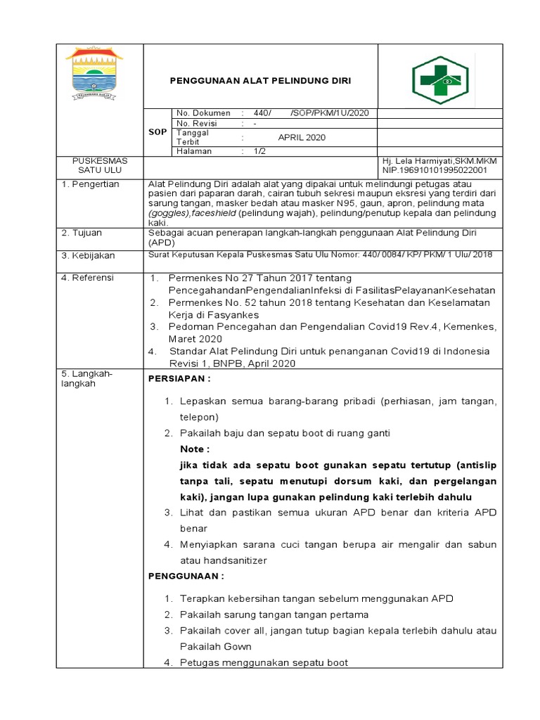 Sop Ppi Memakai Dan Melepas Apd | PDF