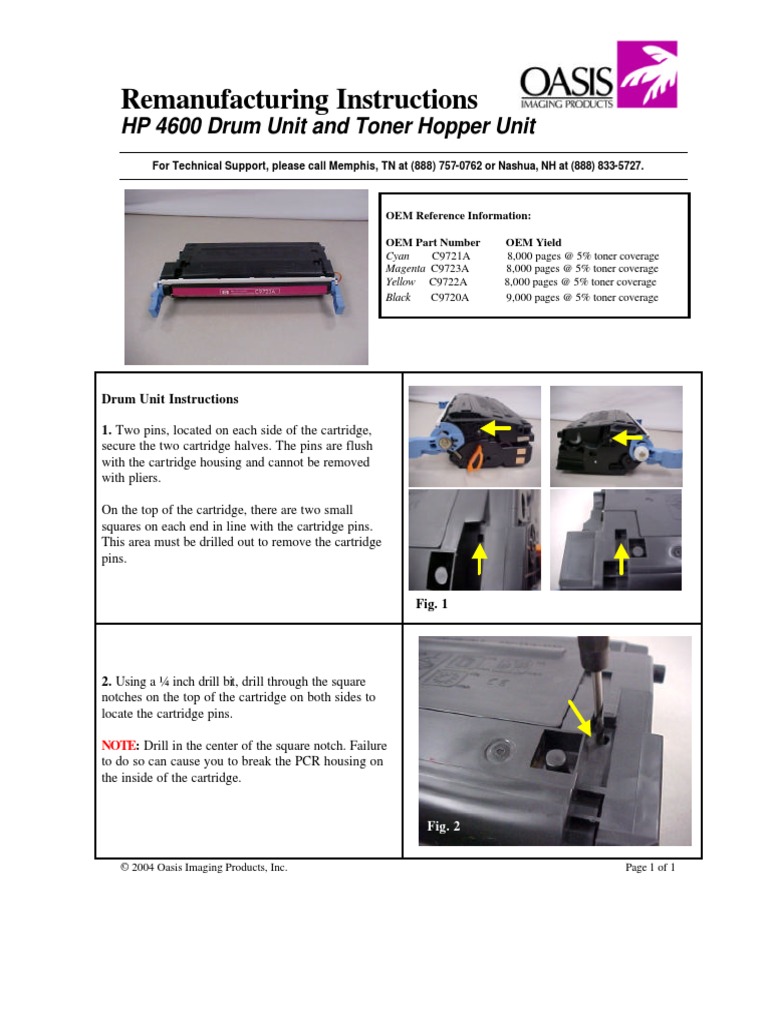 Remanufacturing Instructions: HP 4600 Drum Unit and Toner Hopper Unit ...