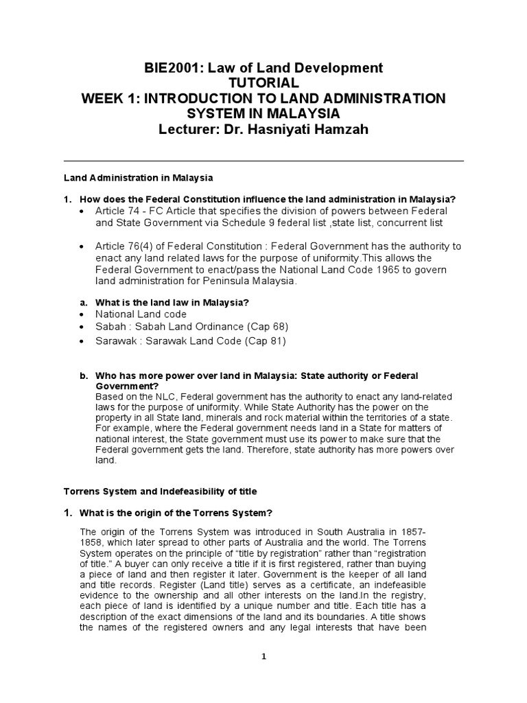 BIE2001: Law of Land Development Tutorial Week 1: Introduction To Land ...