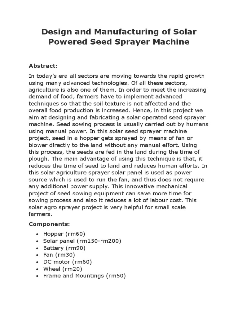 Solar Seed Sprayer for Small Farmers | PDF