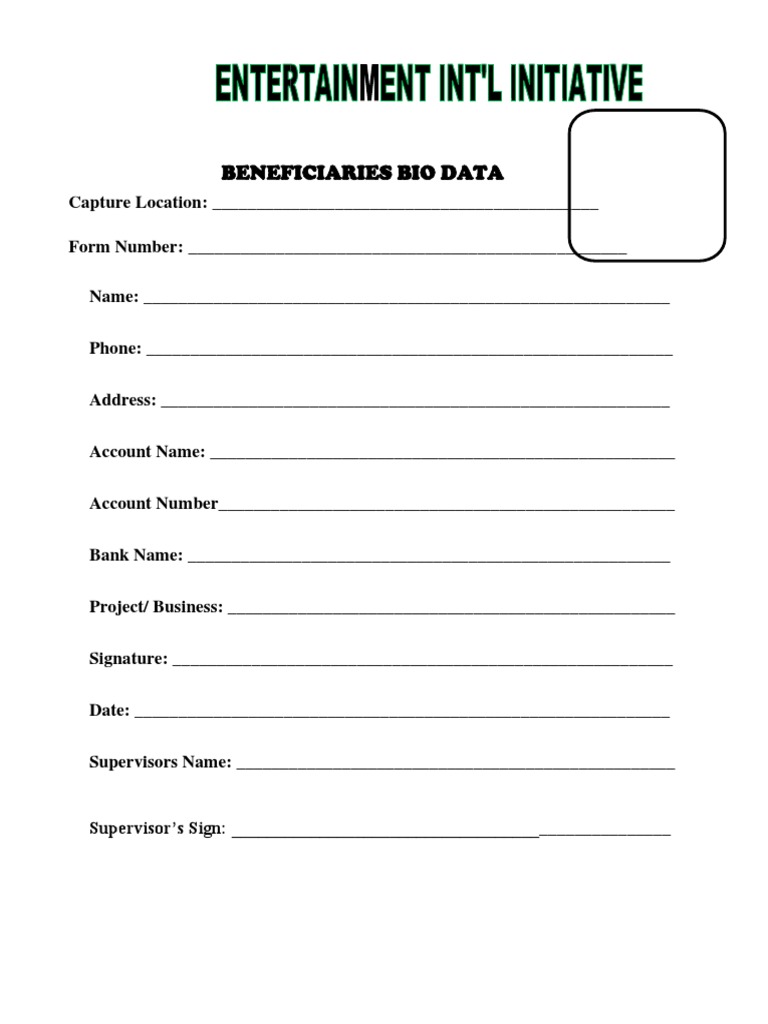 Biographical Data Collection Form for Beneficiaries of Financial ...