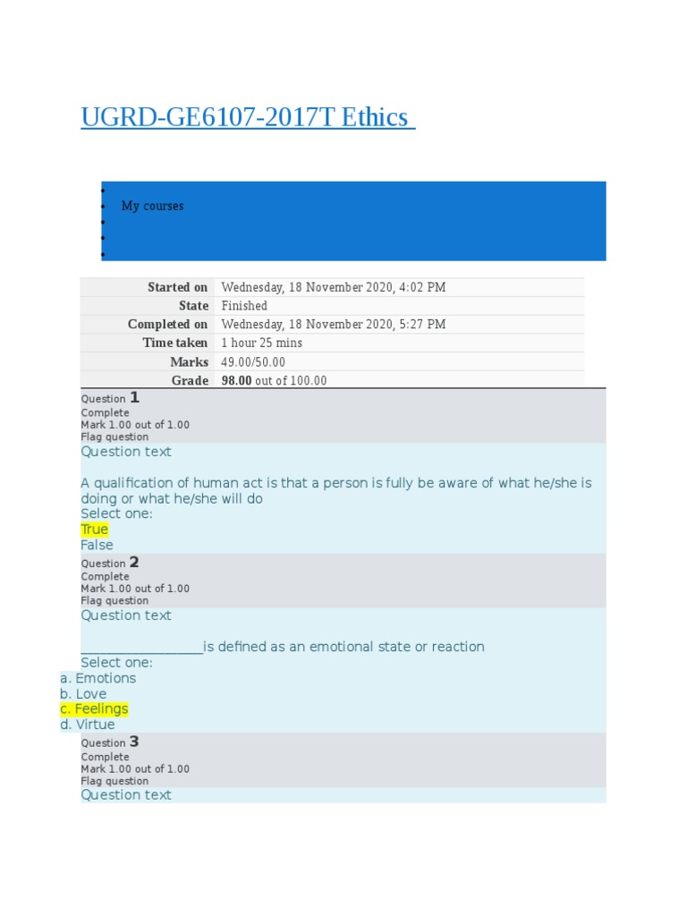 Ethics Midterm Exam | PDF | Morality | Reason