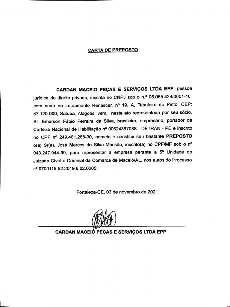 Carta Preposto Cardan Maceió | PDF