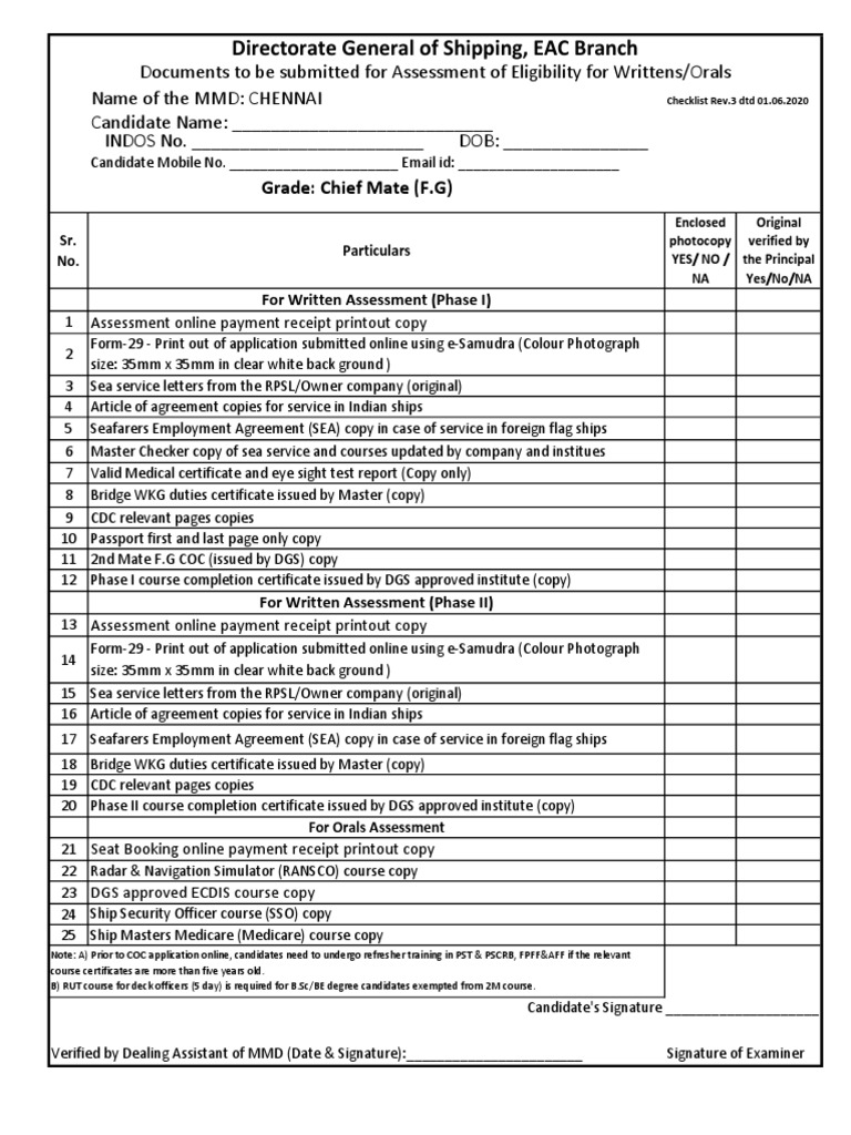 Chief Mate Phase 1 Assessment Checklist | PDF