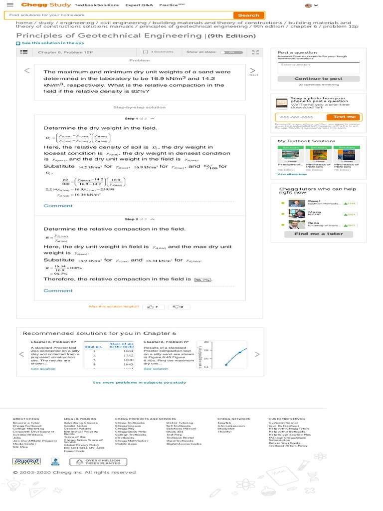 Solved The Maximum and Minimum Dry Unit Weights of A Sand Were... | PDF | Textbook