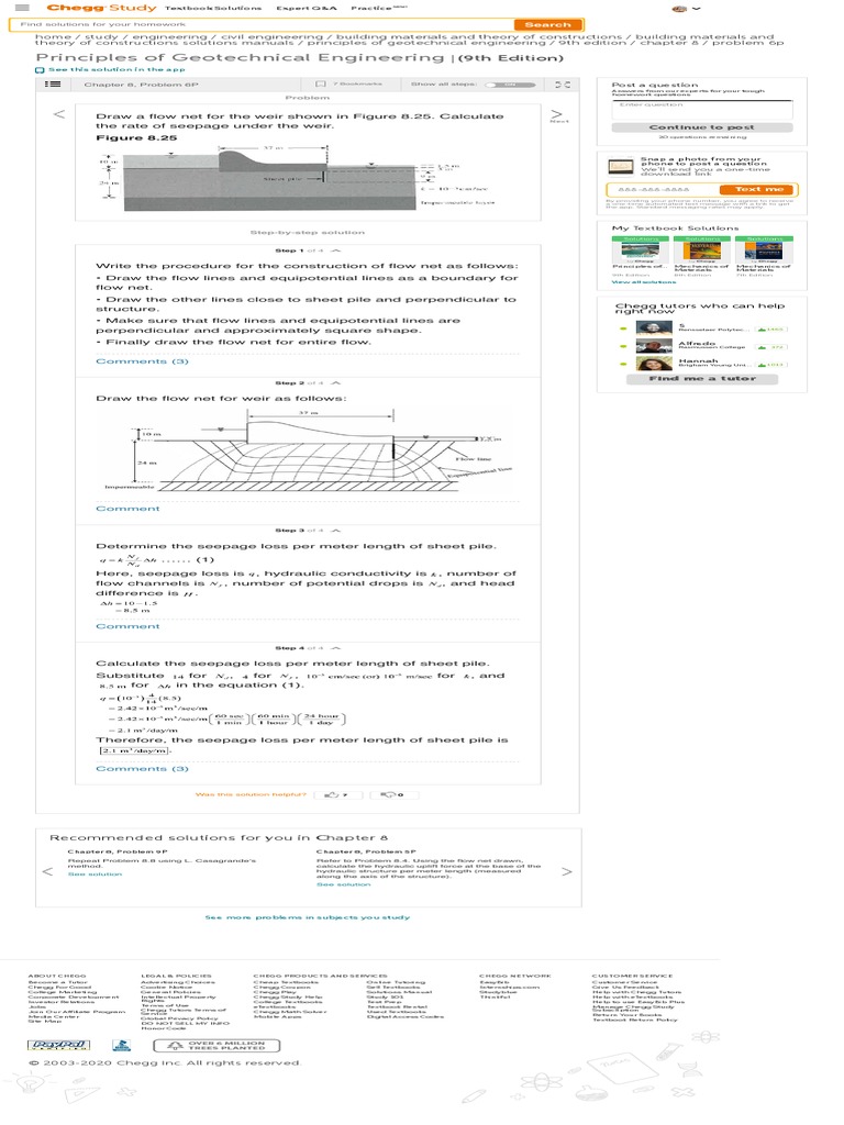 Solved Draw A Flow Net For The Weir Shown in Figure 8.25. Calc... | PDF
