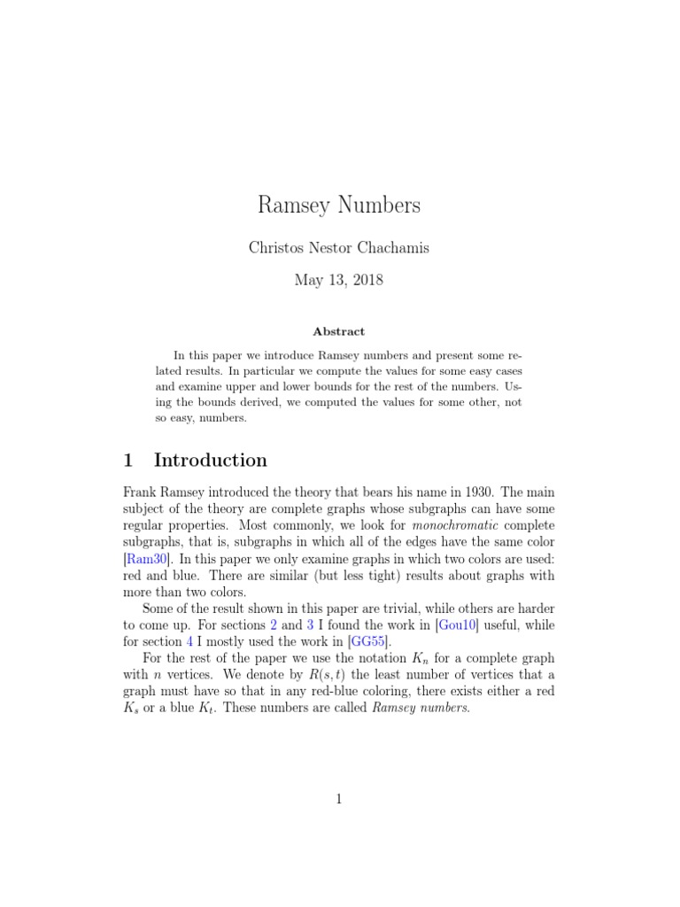 Ramsey Numbers | PDF | Vertex (Graph Theory) | Theoretical Computer Science