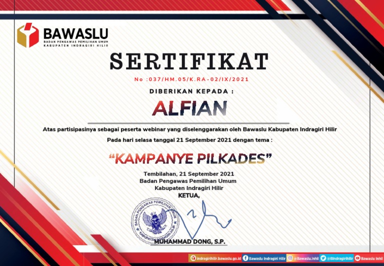 Contoh Sertifikat Webinar | PDF