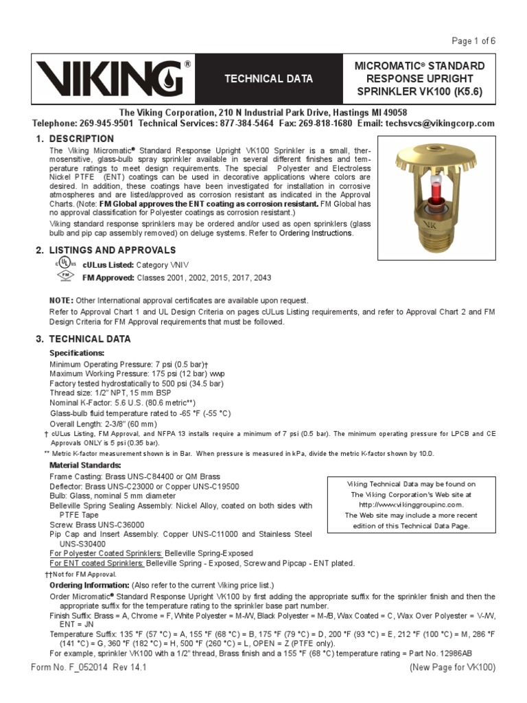 Technical Data: 1. Description | Download Free PDF | Fire Sprinkler ...