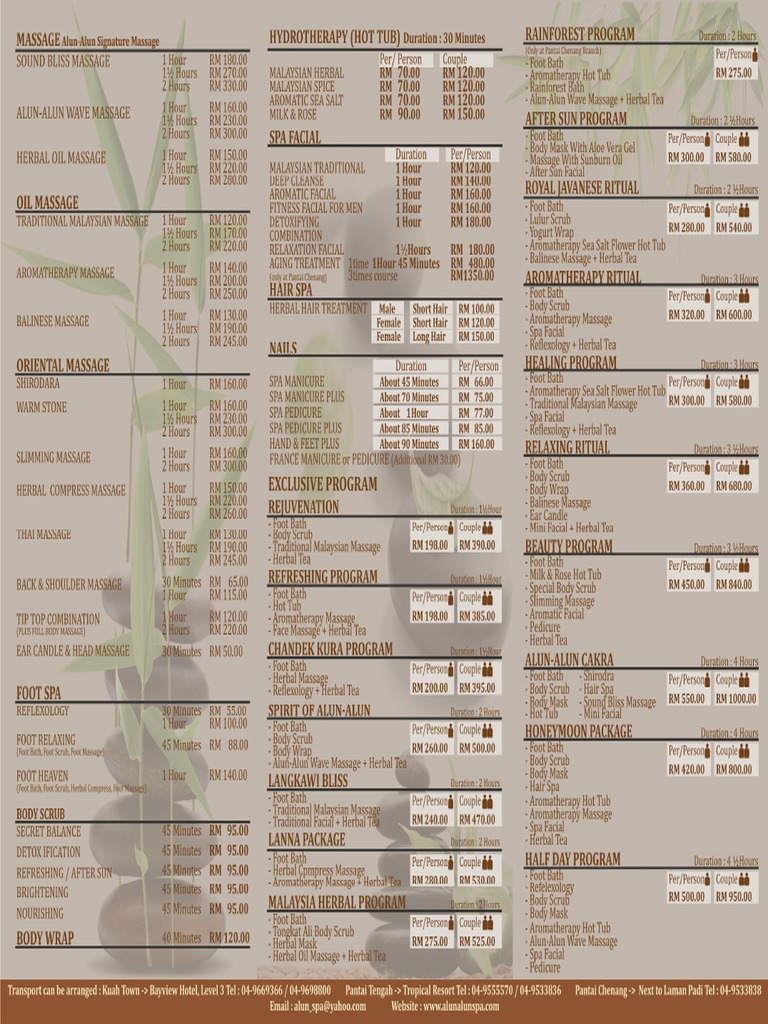 Alu Alu Spa Menu | PDF