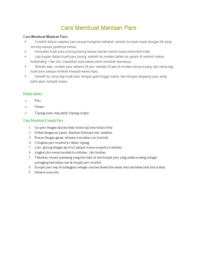 Cara Membuat Manisan Pare | PDF
