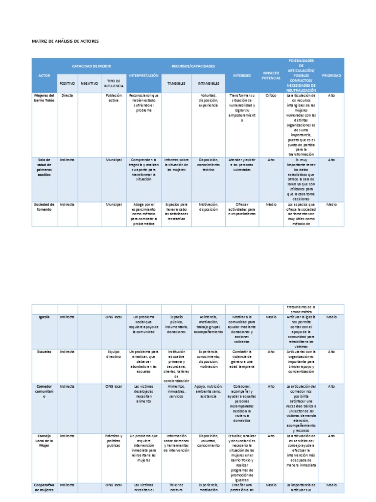 Matriz de Análisis de Actores | PDF | Organización no gubernamental Matriz de Análisis de Actores | PDF | Organización no gubernamental