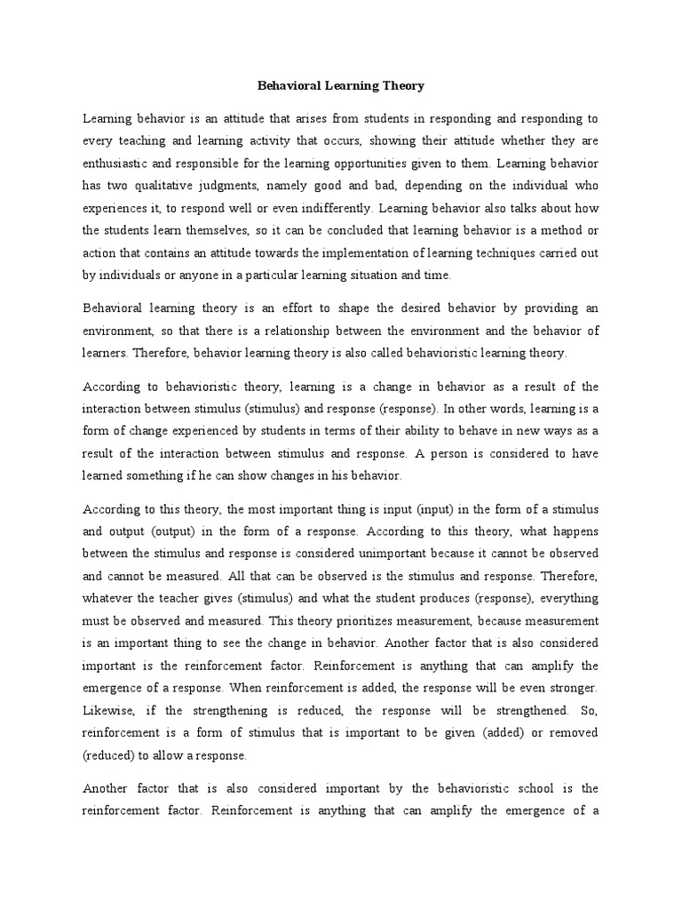 Behavioral Learning Theory | PDF | Learning | Reinforcement