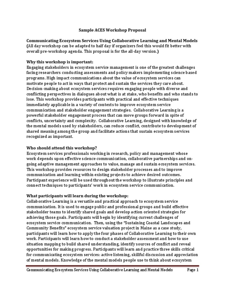 Sample Workshop Proposal 1 | PDF | Learning | Brainstorming