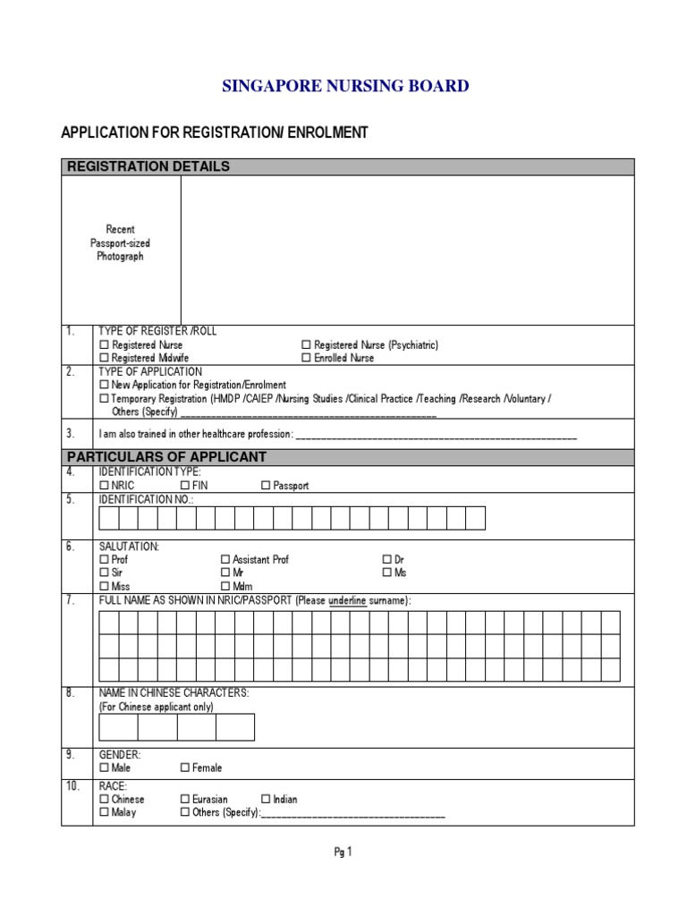 Singapore Nursing Board Registration Form | PDF | Health Professional ...