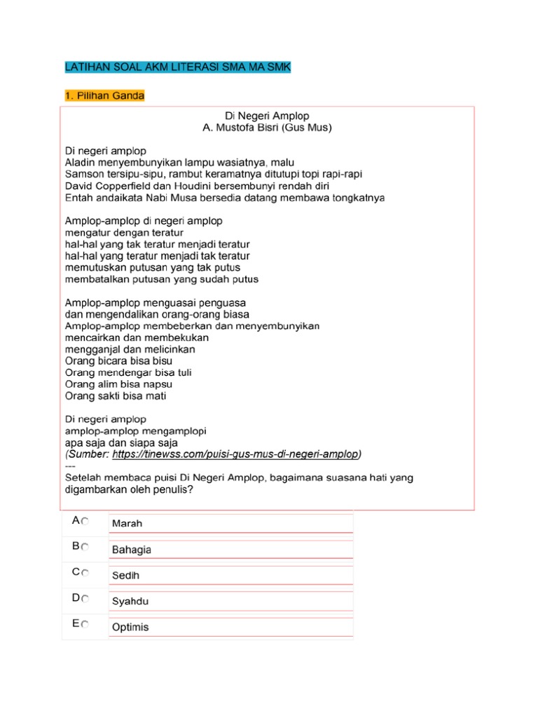 Contoh Soal Asesmen Kompetensi Minimal Literasi Sma Pdf