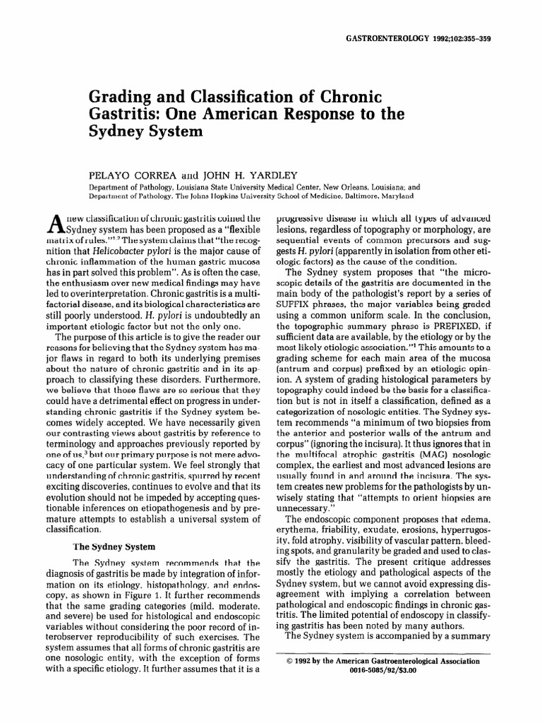 Grading and Classification of Chronic Gastritis: One American Response ...