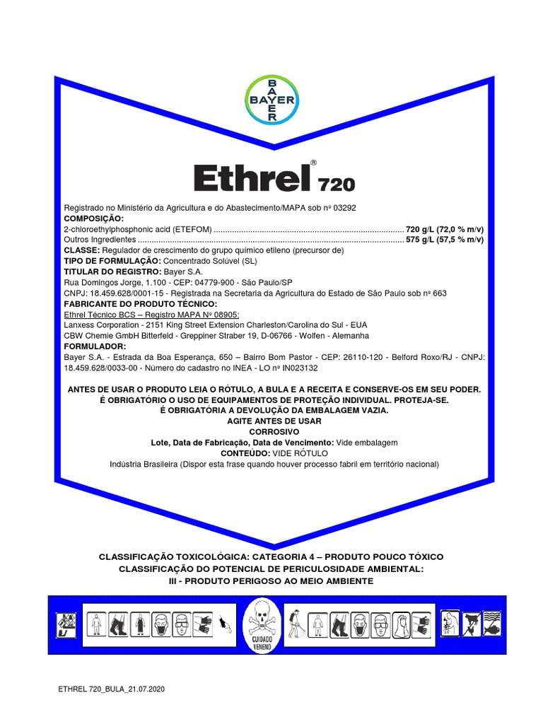 Ethrel 720 Bula | PDF | Embalagem e rotulagem | Armazém