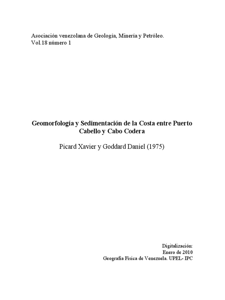 Geormorfologia y Sedimentacion de La Costa Entre Puerto Cabello y Cabo ...