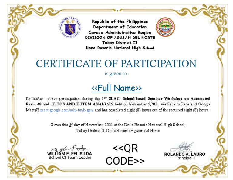 Certificate of Participation - SLAC Workshop | PDF