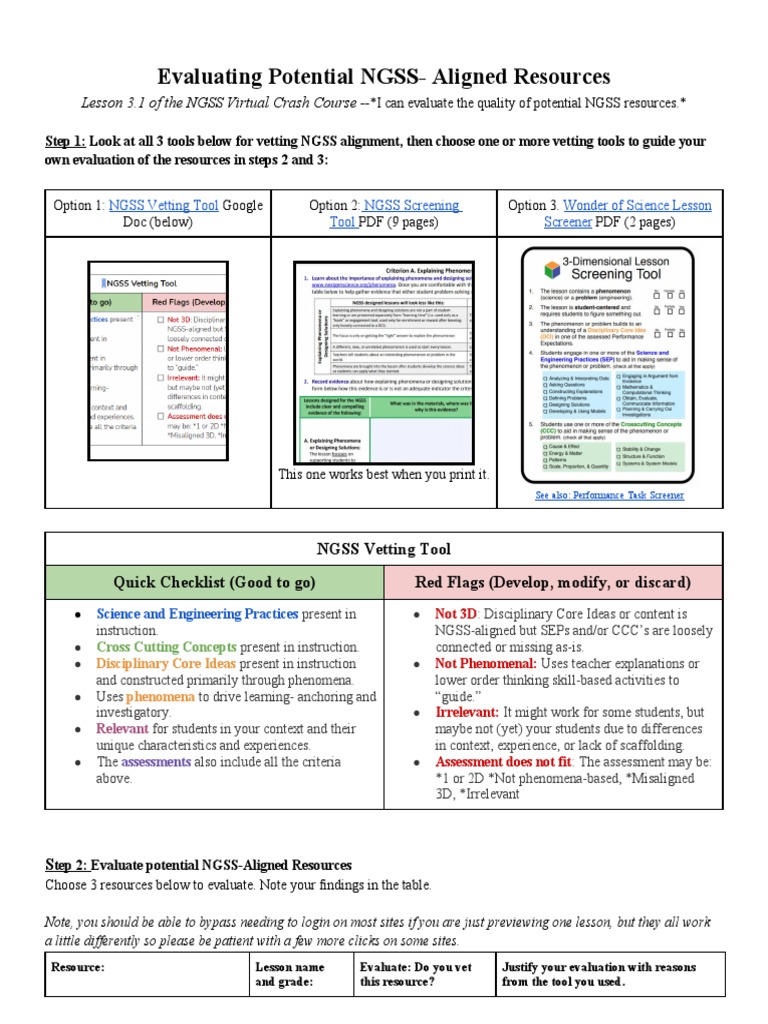 Copia de NGSS Evaluation Activity | PDF | Pedagogy | Education Theory