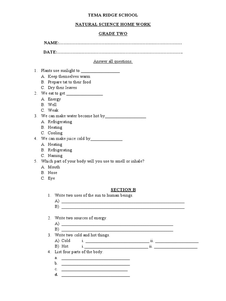 Grade 2 Natural Science Homework | PDF