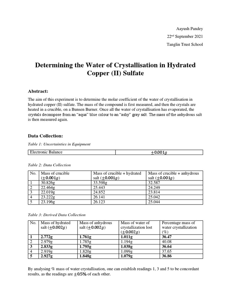 Dehydration of Copper (II) Sulfate Mock IA | PDF | Mole (Unit ...