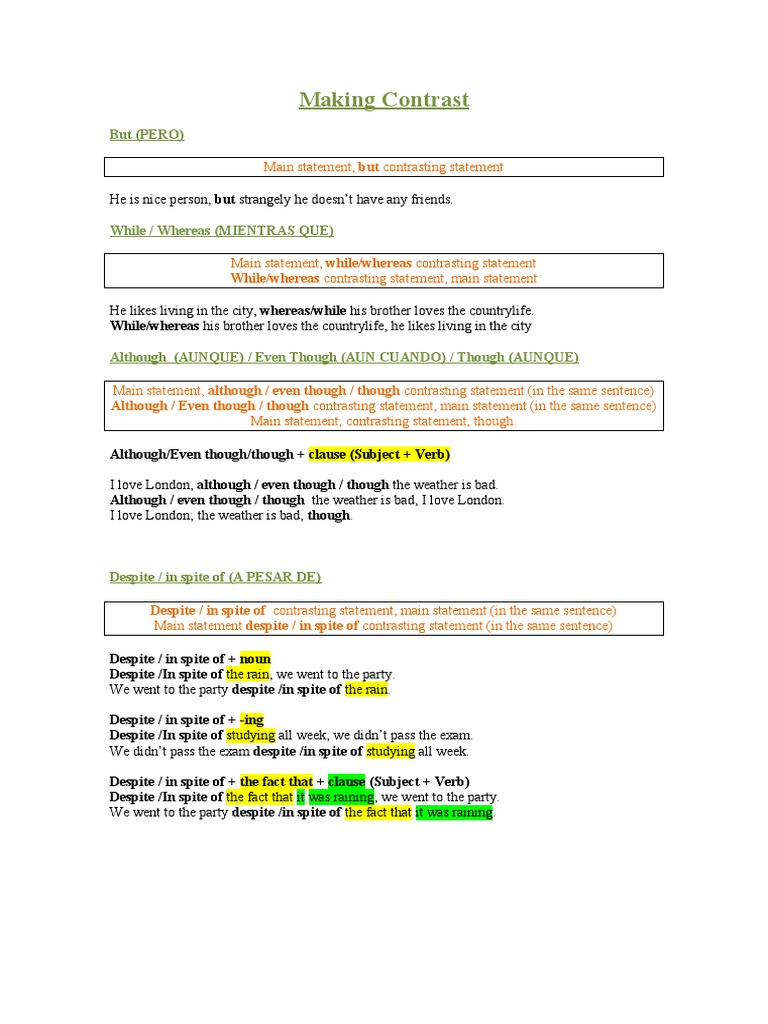 FCE Making Contrast (Linkers) | PDF | Sentence (Linguistics ...