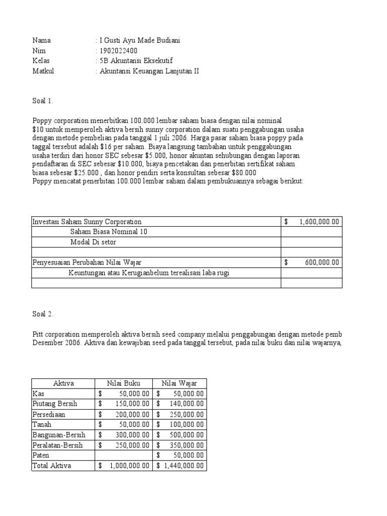 I Gusti Ayu Made Budiani - 1902022400 - Akuntansi Keuangan Lanjutan II | PDF | Pengelolaan ...