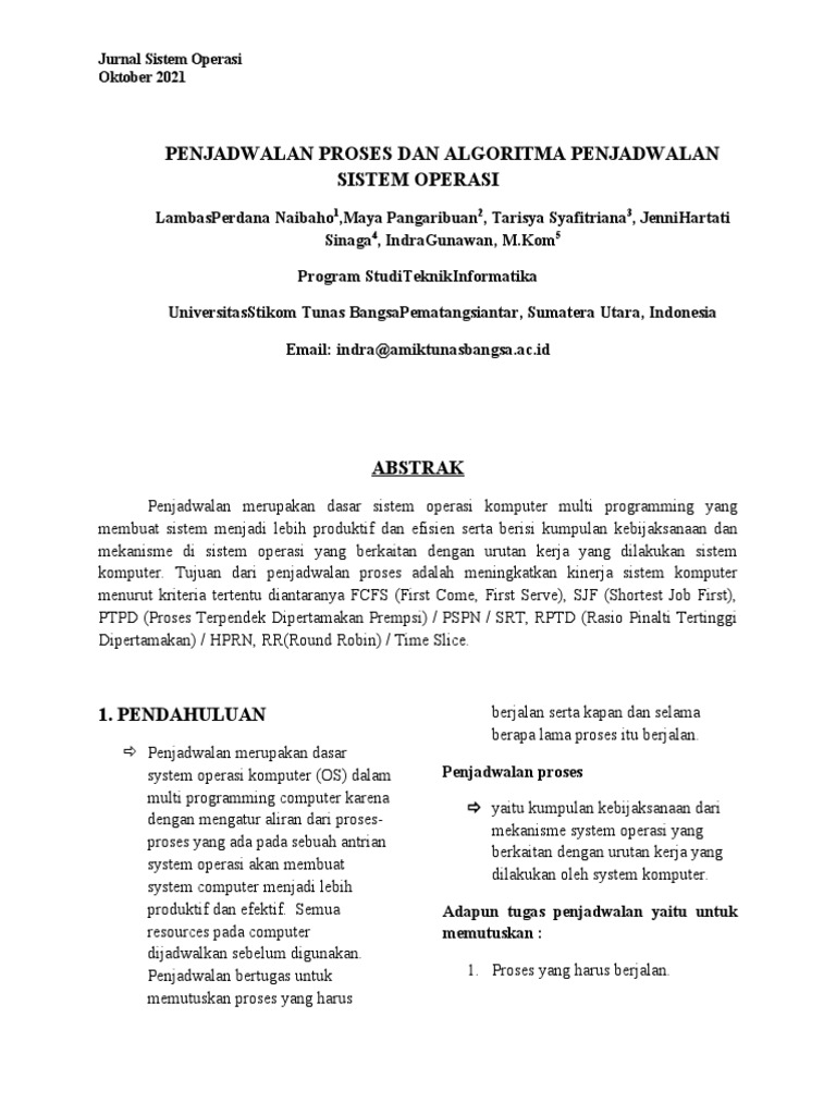 Algoritma Penjadwalan Proses OS | PDF