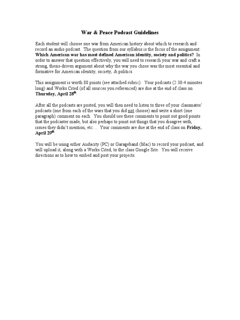 American War Podcast Assignment Guide | PDF