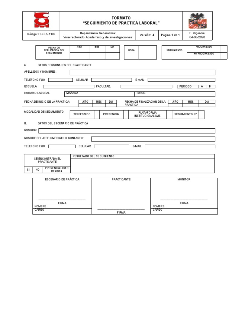 FO-EX-1107 Seguimiento Pract. Laboral. | PDF | Informática