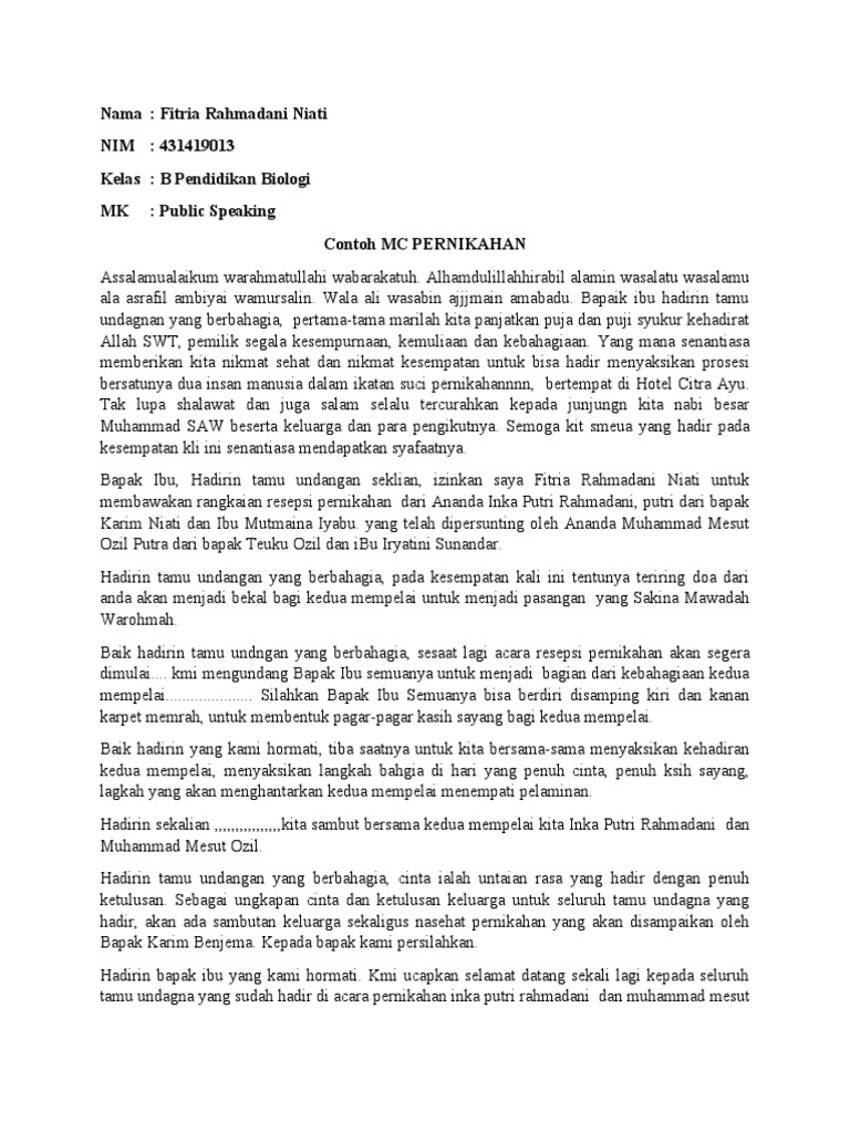Contoh Teks MC Pernikahan Modern | PDF