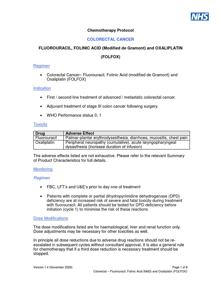 Folfox 1 | PDF | Intravenous Therapy | Colorectal Cancer