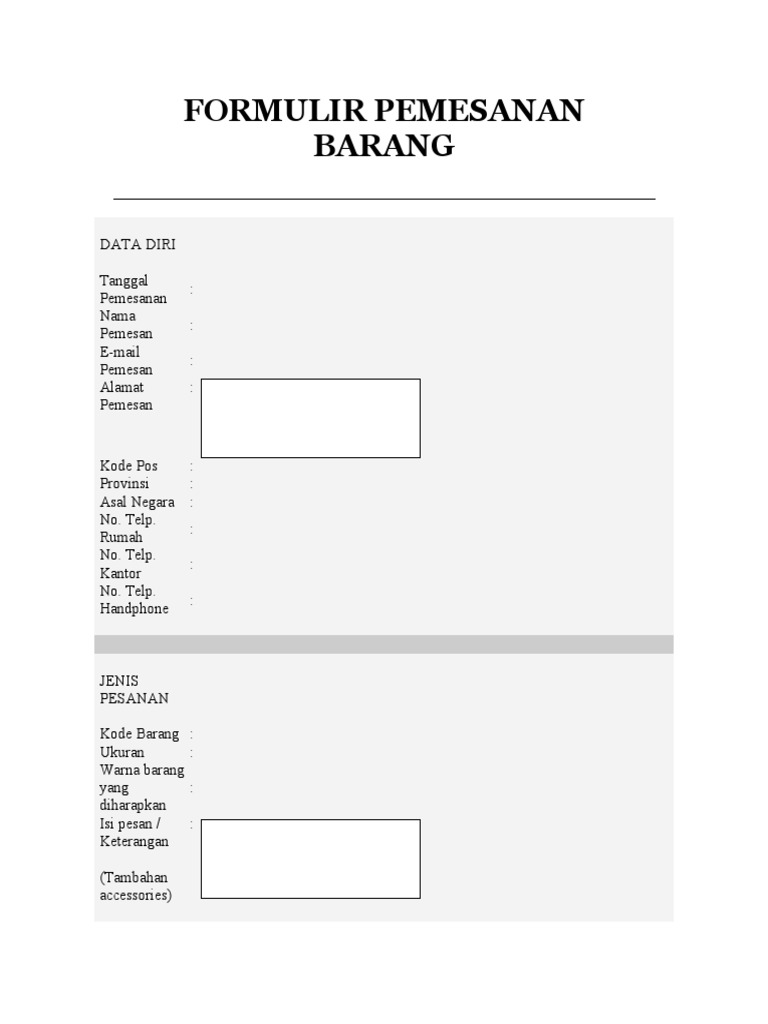 Contoh Formulir Pemesanan Barang | PDF