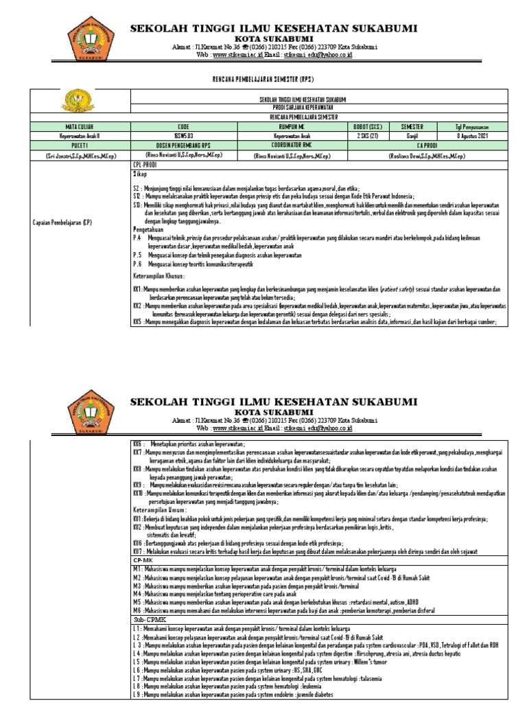 RPS Kep Anak 2 Ganjil 20212022 | PDF | Pengembangan Diri | Kesehatan Holistik