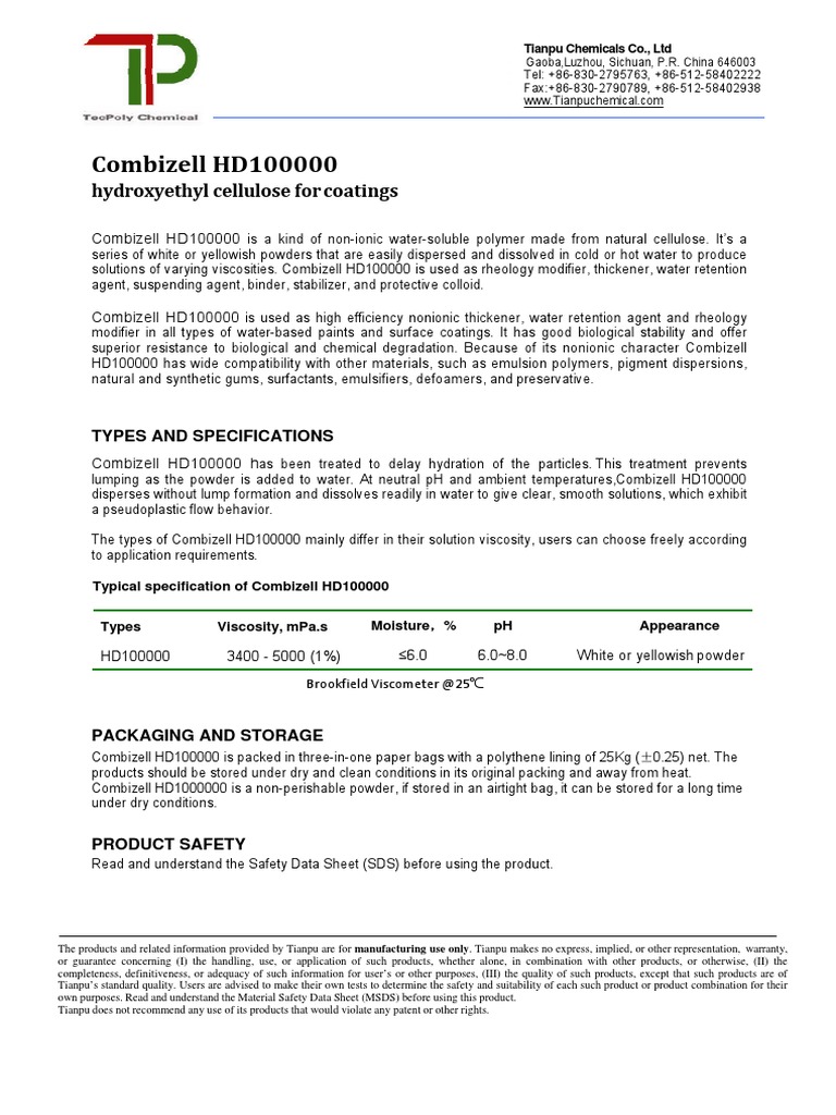 Combizell HEC HD 100000 2020 | PDF | Emulsion | Rheology
