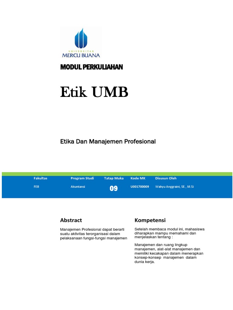 Manajemen Profesional dan Etika UMB | PDF | Karier & Perkembangan | Bisnis