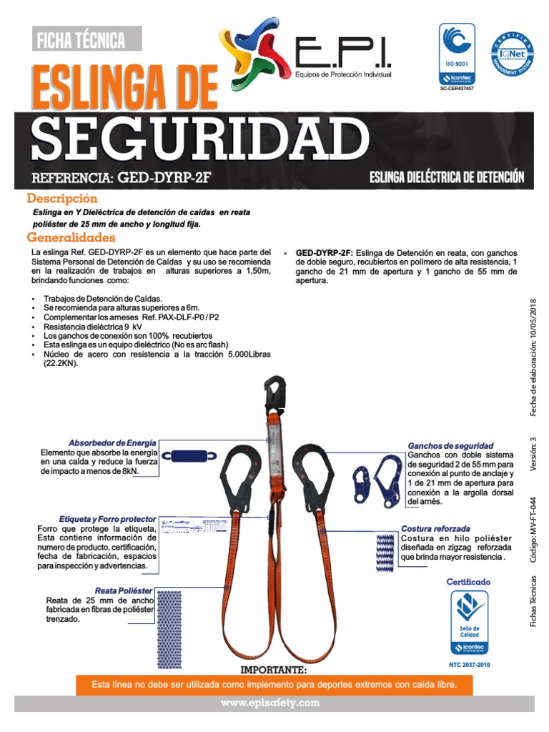 Ficha Tecnica de Eslinga en y Dielectrico Ged-Dyrp 2f Serial-3501 | PDF | Materiales