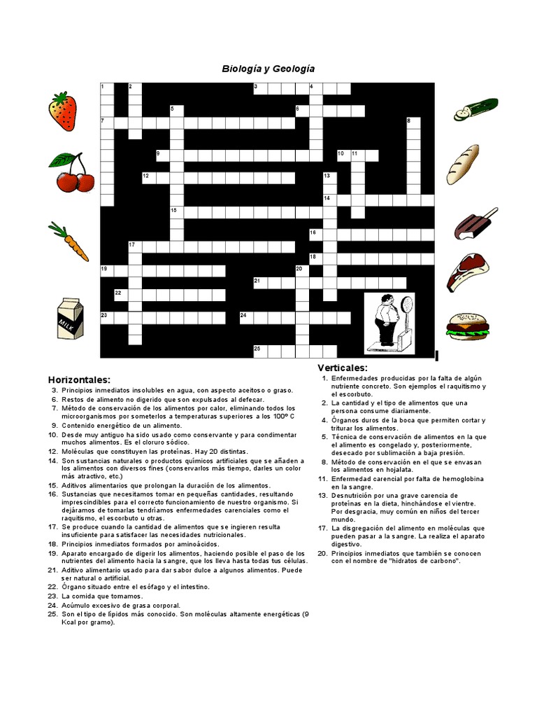 Crucigrama Los Alimentos | PDF | Alimentos | Nutrientes