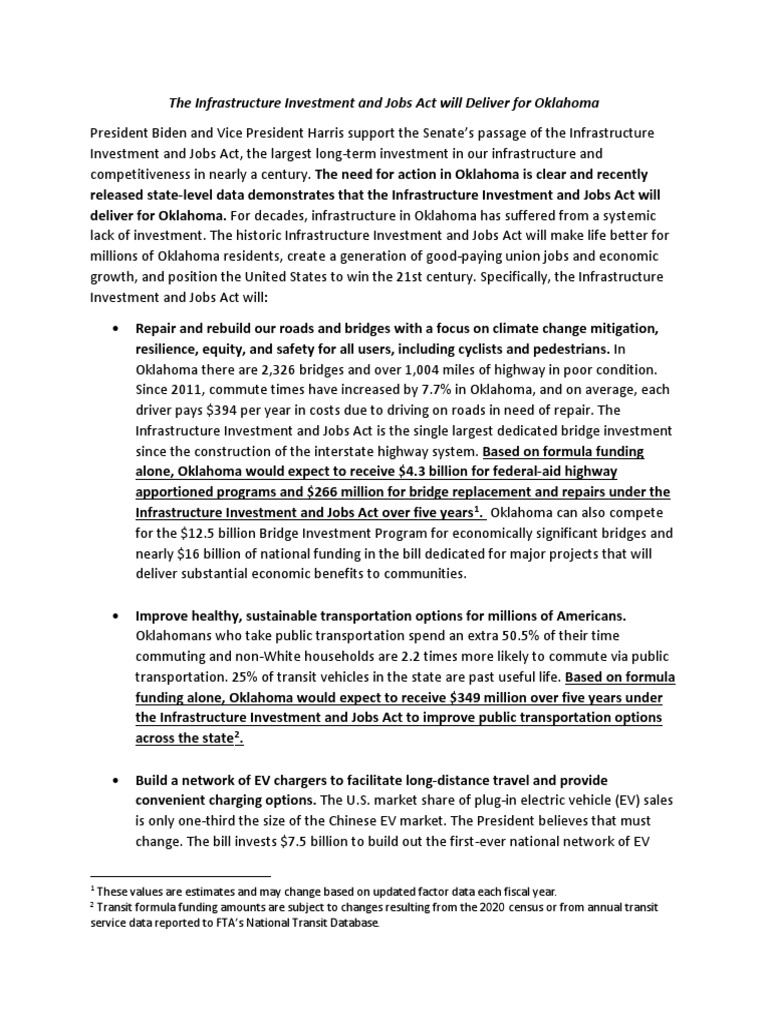 OKLAHOMA Infrastructure Investment and Jobs Act State Fact Sheet | PDF ...