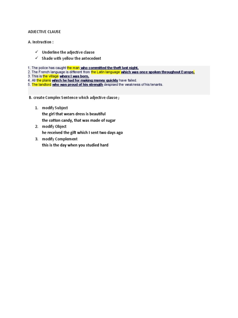 Adjective Clause Exercise | PDF | Travel | Language Arts & Discipline