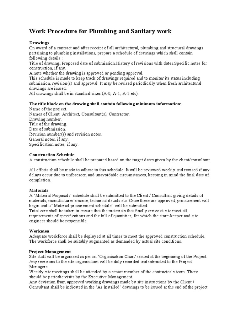 Plumbing and Sanitary Work Procedure | PDF | Pipe (Fluid Conveyance ...